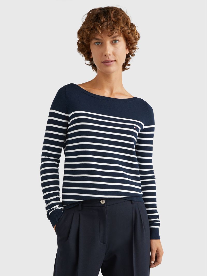 SUÉTER DE ALGODÓN ORGÁNICO CON CUELLO BARCO