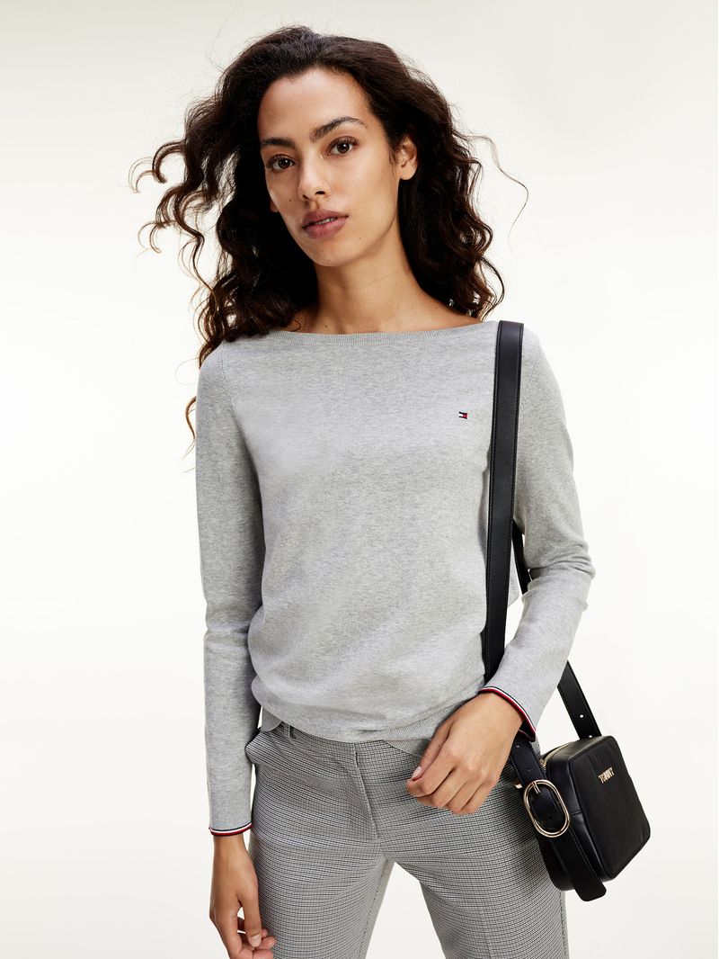 SUÉTER DE ALGODÓN ORGÁNICO CON CUELLO BARCO